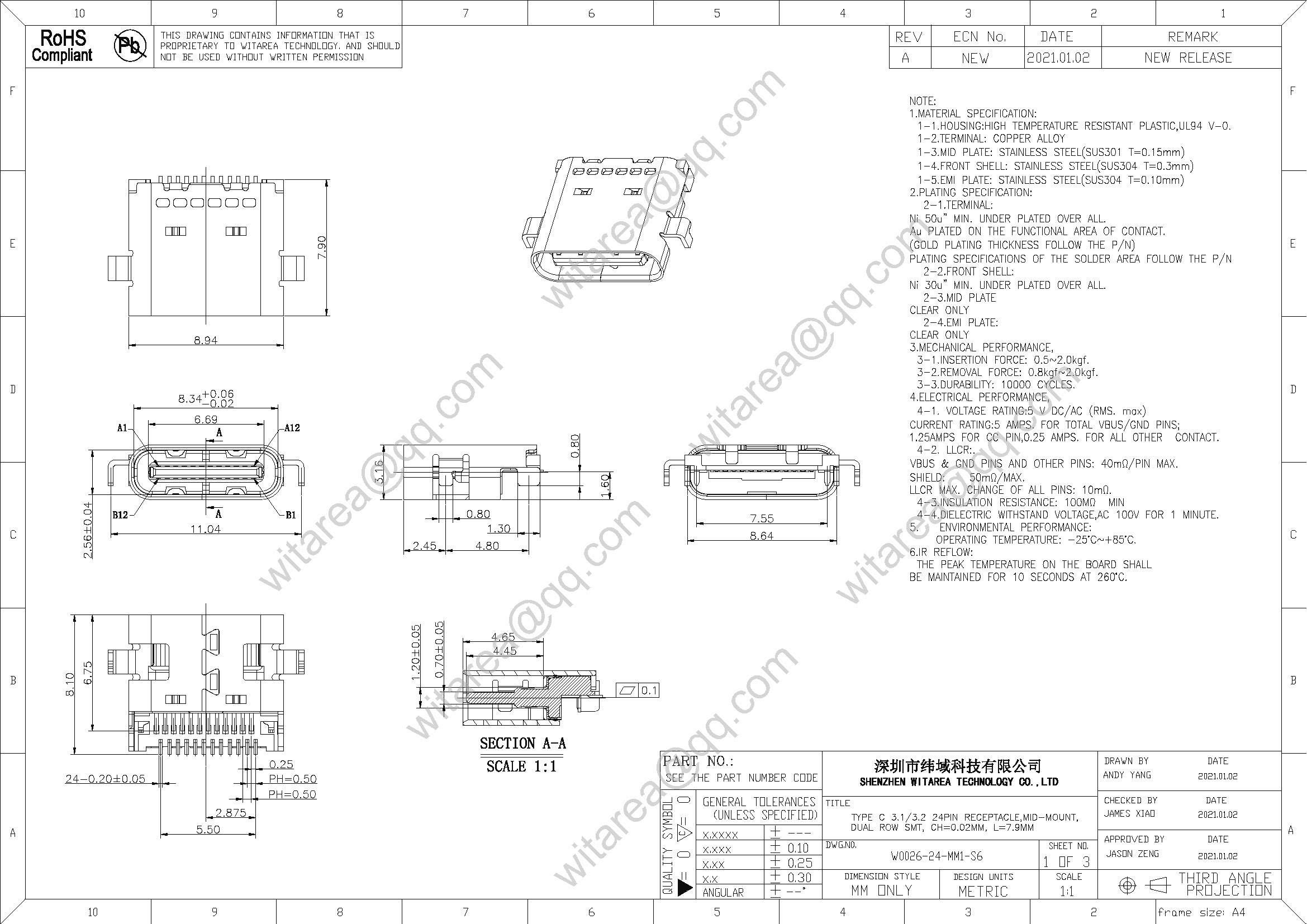 Professional high-current usb type c connectors. 24pin usb type c SMT ...