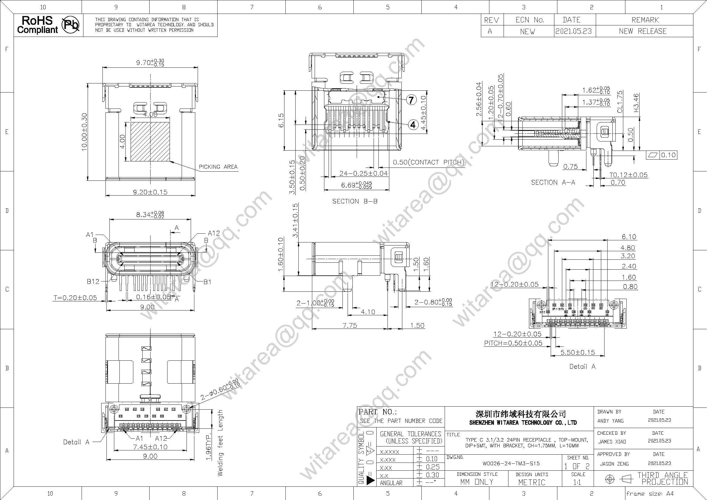 Surface-mount type c receptacle, Heavy duty power usb3.1 type c DIP+SMT ...