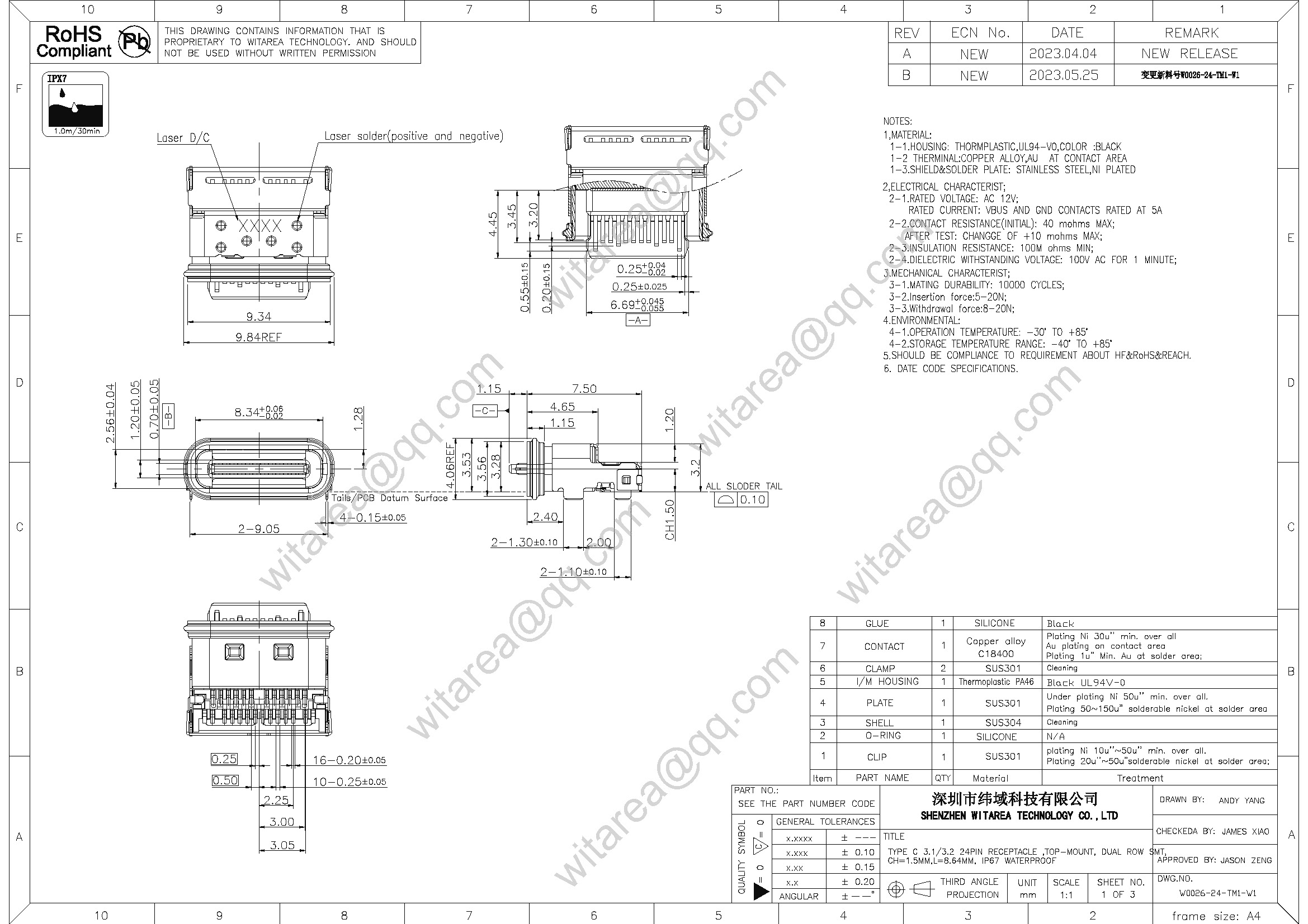USB Type c3.1 female Receptacle , Heavy duty power 24pin type C ...