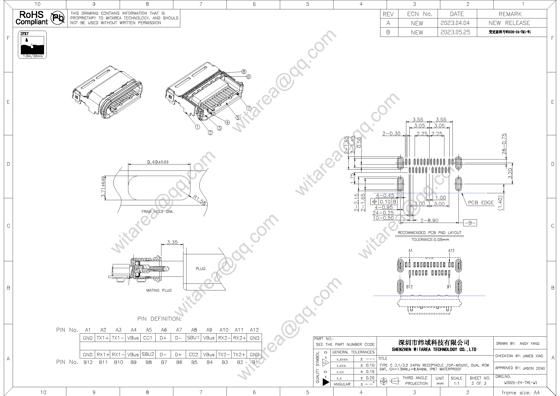 USB Type c3.1 female Receptacle , Heavy duty power 24pin type C ...