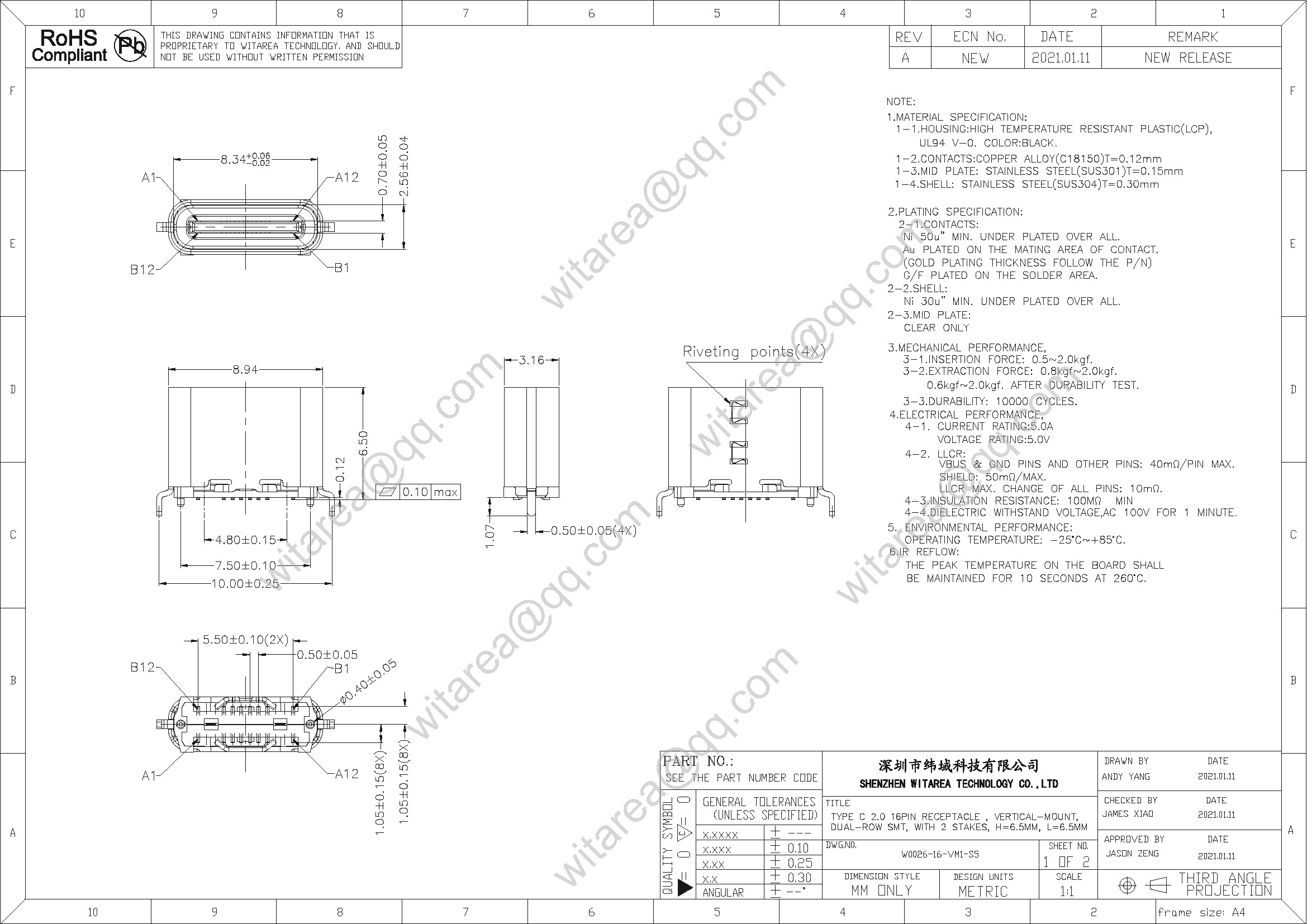 Professional SMT Type C 16pin female Receptacle, Heavy duty power USB2 ...