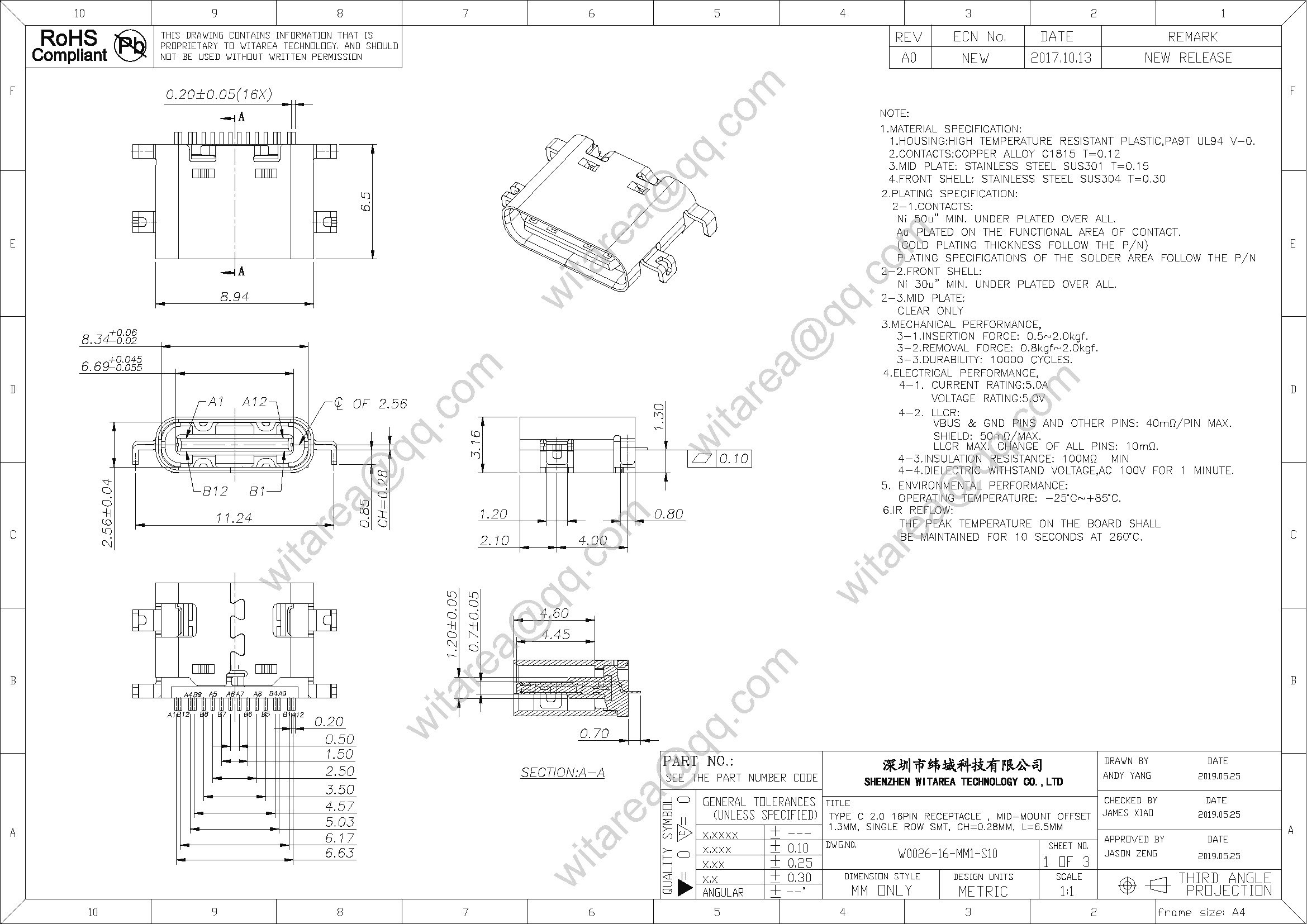 Professional USB 2.0 Type C female Receptacle, 16pin Type c SMT ...